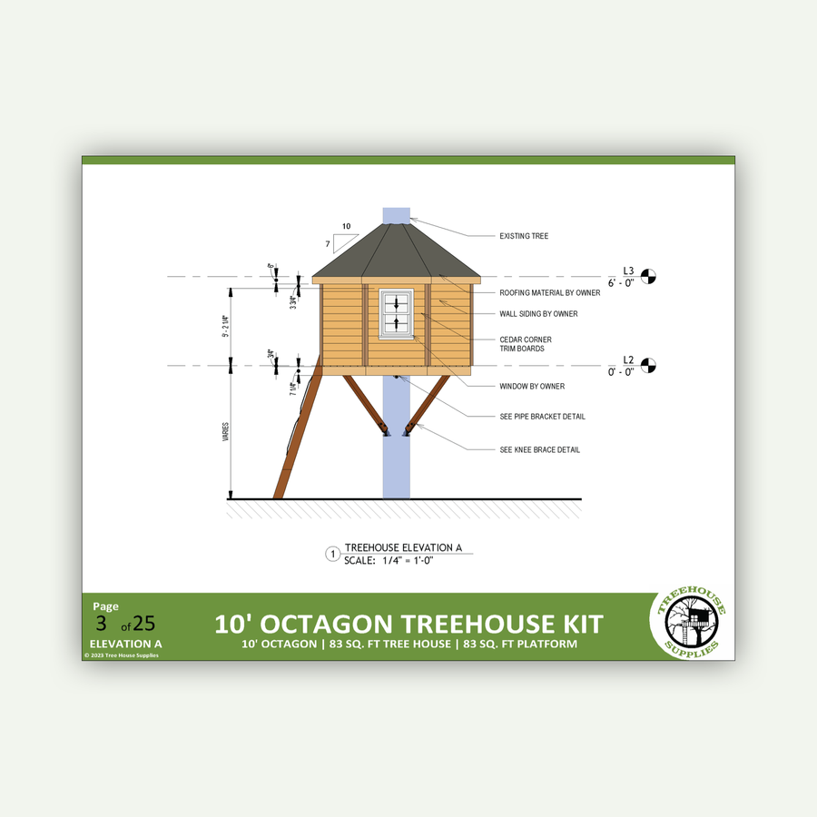 10' Octagon Treehouse Plan | Standard Treehouse Plans & Attachment ...