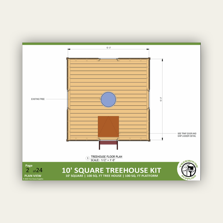 10' Square Treehouse Plan | Standard Treehouse Plans & Attachment ...