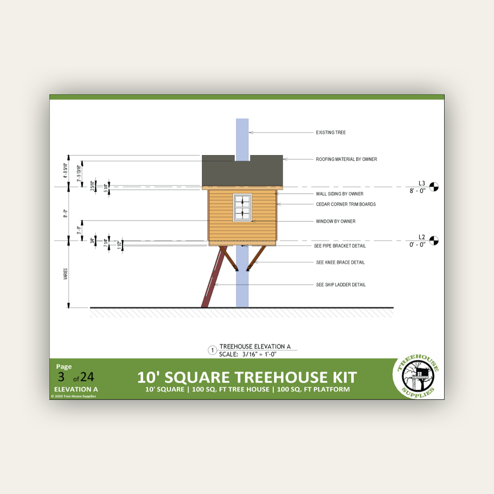 10' Square Treehouse Plan | Standard Treehouse Plans & Attachment ...