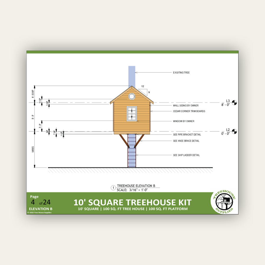 10' Square Treehouse Plan | Standard Treehouse Plans & Attachment ...