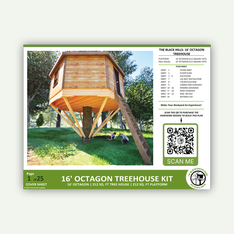 8' Octagon Treehouse Plan | Standard Treehouse Plans & Attachment ...