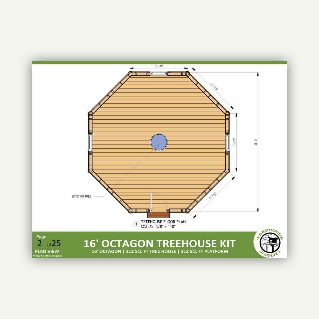 16' Octagon Treehouse Plan | Standard Treehouse Plans & Attachment ...