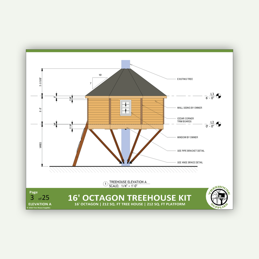 16' Octagon Treehouse Plan | Standard Treehouse Plans & Attachment ...