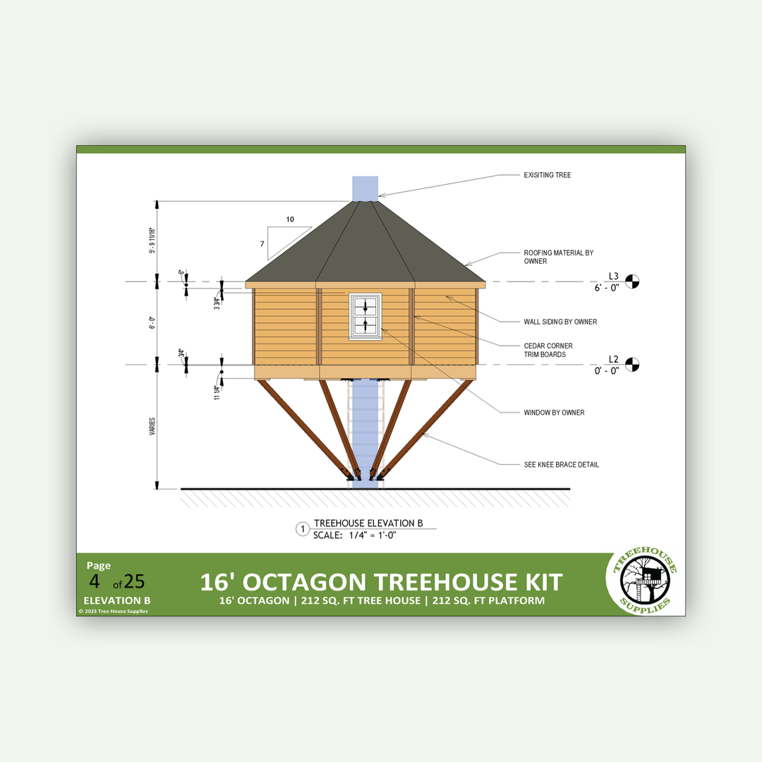16' Octagon Treehouse Plan | Standard Treehouse Plans & Attachment ...
