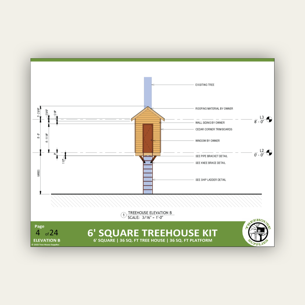 6' Square Treehouse Plan | Standard Treehouse Plans & Attachment ...