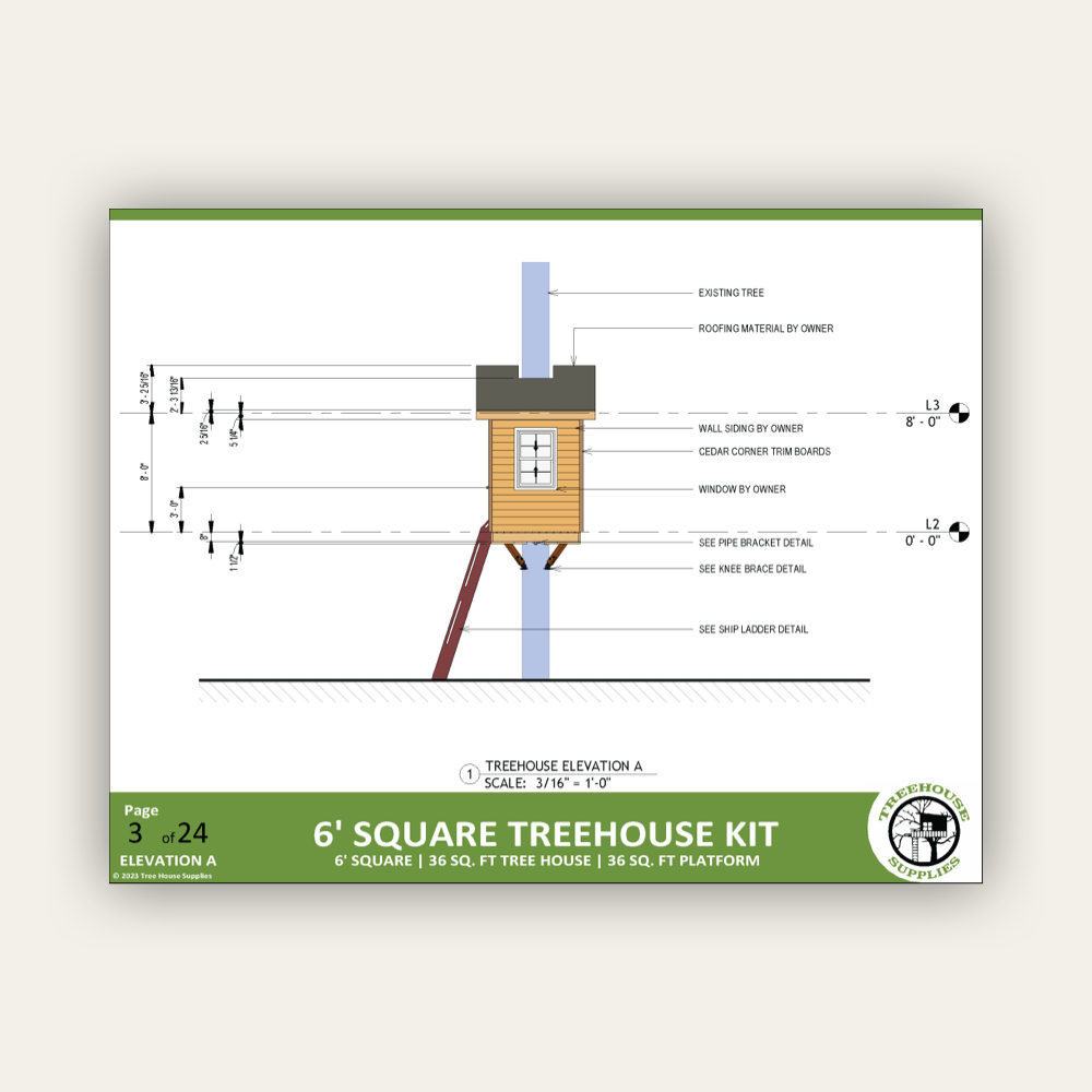 6' Square Treehouse Plan | Standard Treehouse Plans & Attachment ...