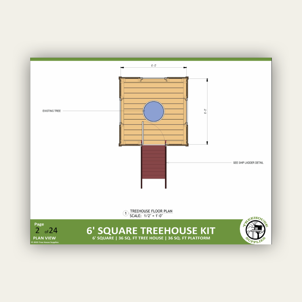 6' Square Treehouse Plan | Standard Treehouse Plans & Attachment ...