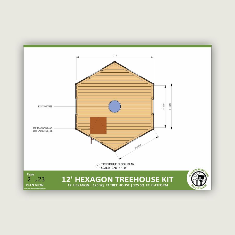 12' Hexagon Treehouse Plan | Standard Treehouse Plans & Attachment ...
