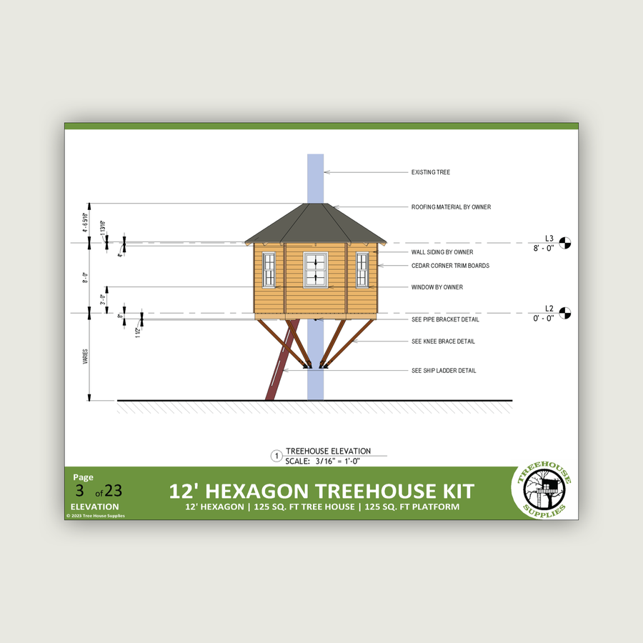 12' Hexagon Treehouse Plan | Standard Treehouse Plans & Attachment ...
