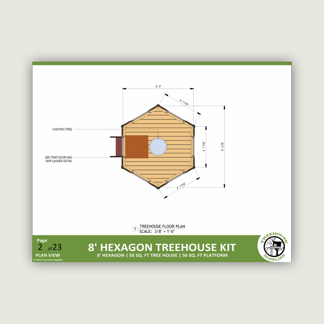 8' Hexagon Treehouse Plan | Standard Treehouse Plans & Attachment ...