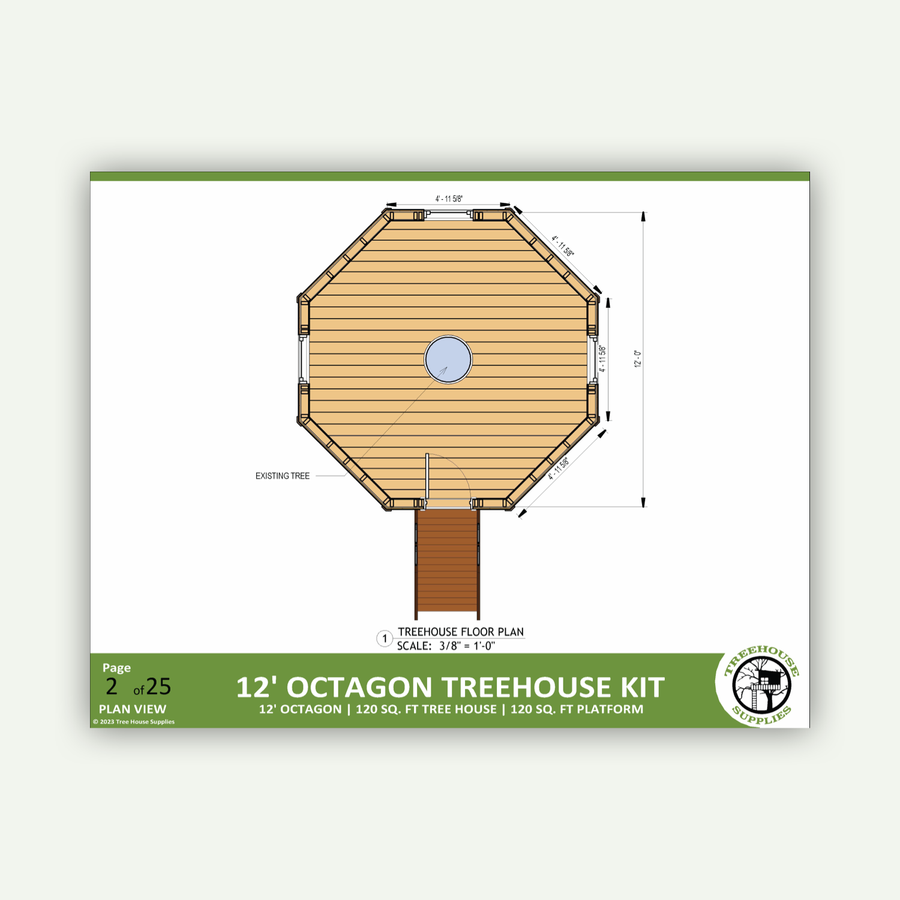 12' Octagon Treehouse Plan | Standard Treehouse Plans & Attachment ...
