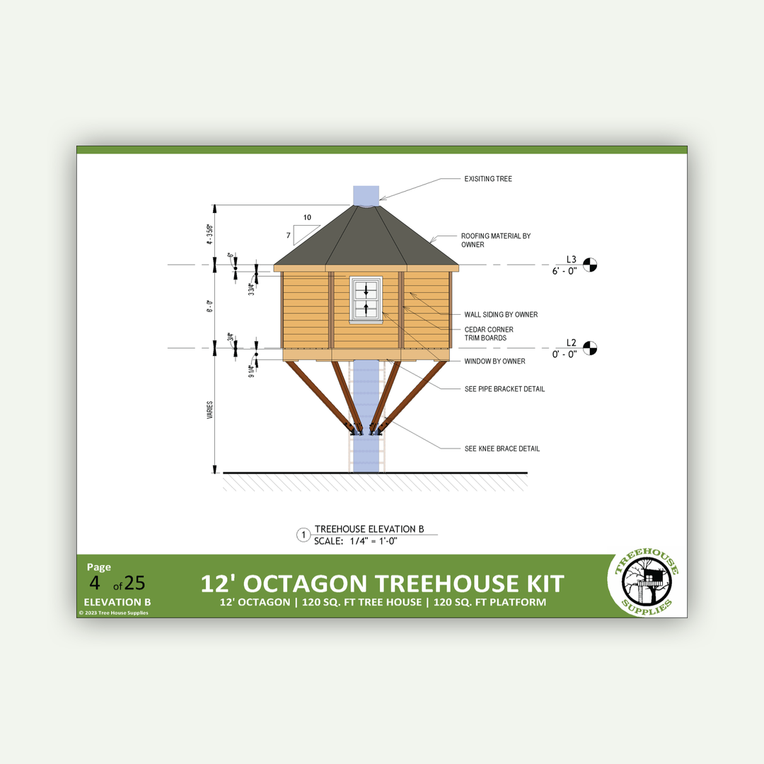 12' Octagon Treehouse Plan | Standard Treehouse Plans & Attachment ...