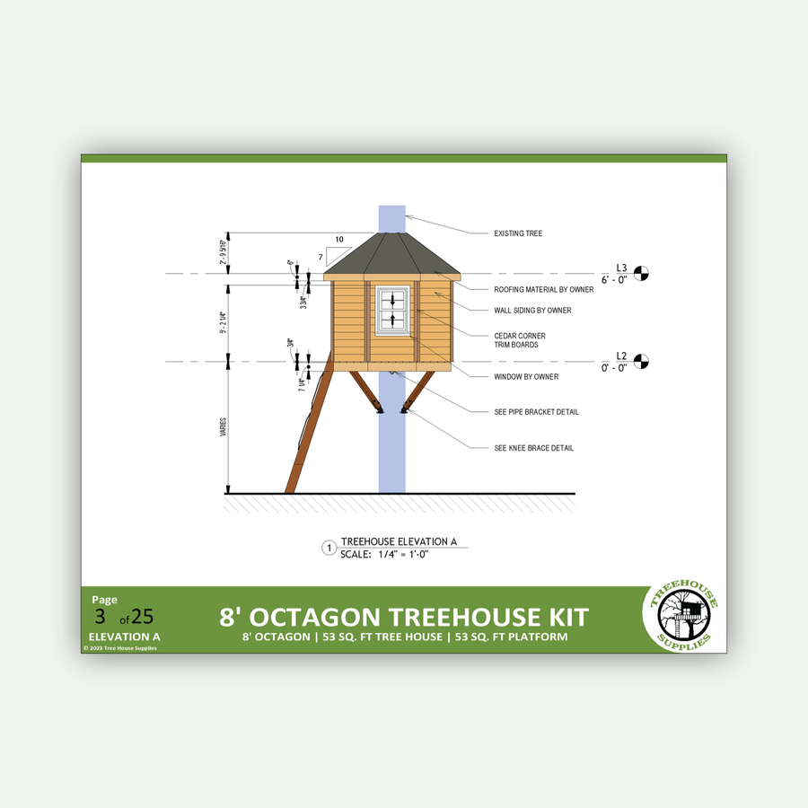 8' Octagon Treehouse Plan | Standard Treehouse Plans & Attachment ...
